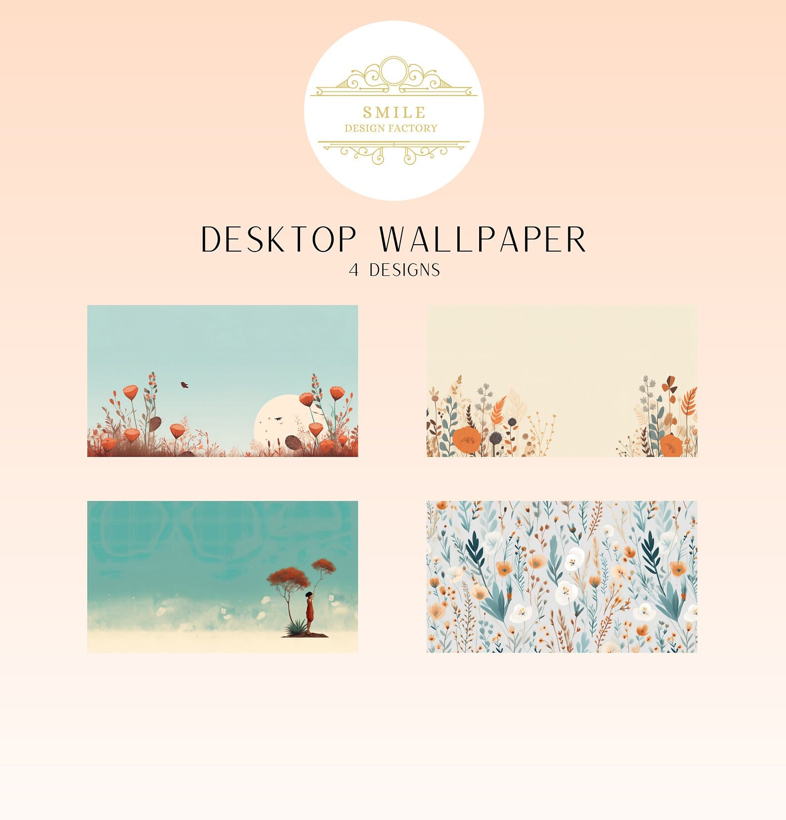 Set of 4 Boho Desktop Wallpaper / Abstract Minimalist Computer / PC ...