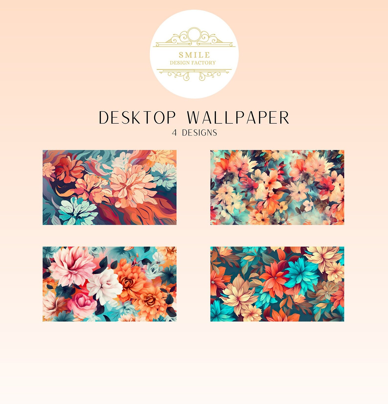 Set of 4 Floral Desktop Wallpaper / Abstract Minimalist Computer / PC ...