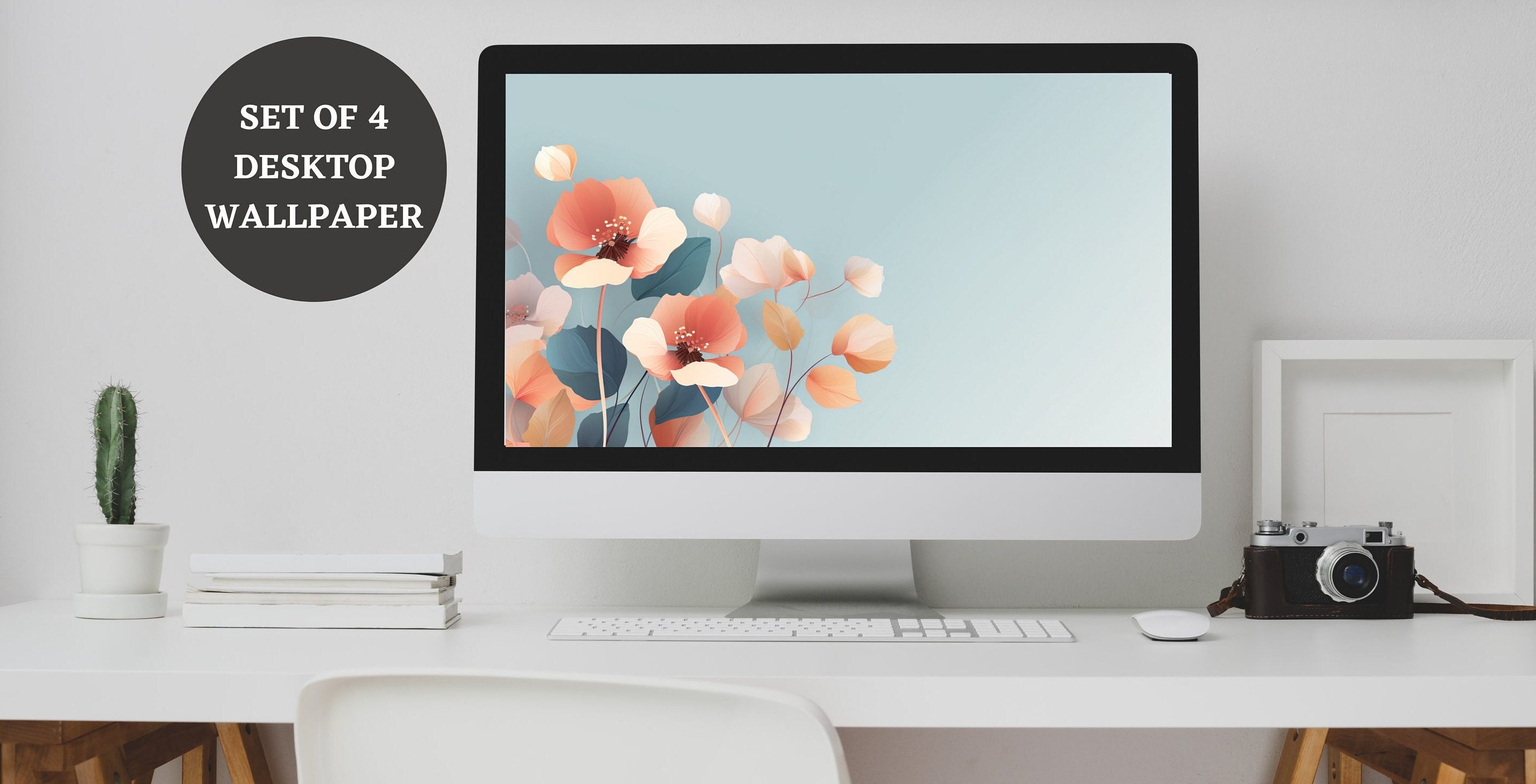 Set of 4 Floral Desktop Wallpaper / Abstract Minimalist Computer / PC ...