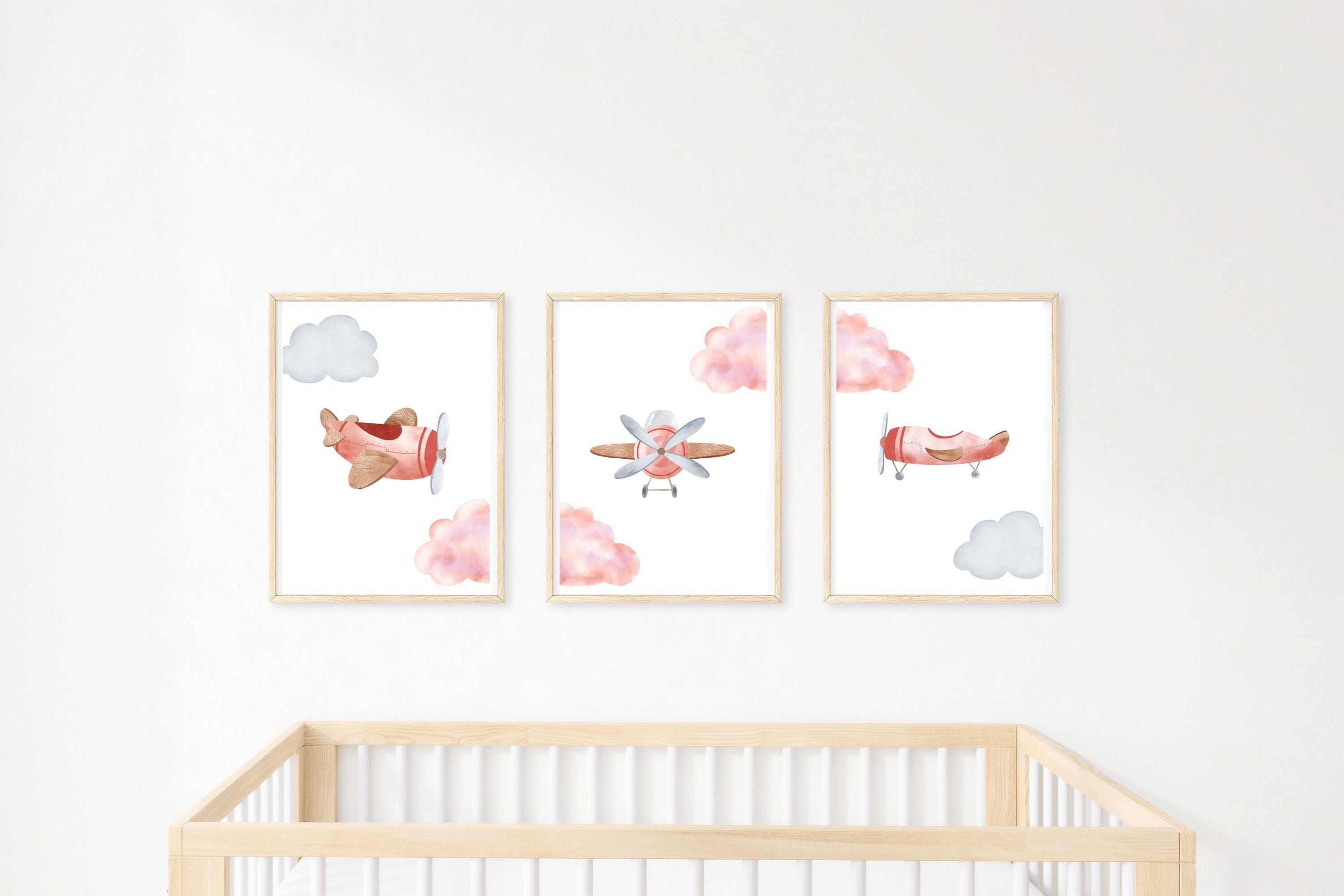 3 Pink Airplane Wall Prints Airplane Nursery Art Girl - Etsy