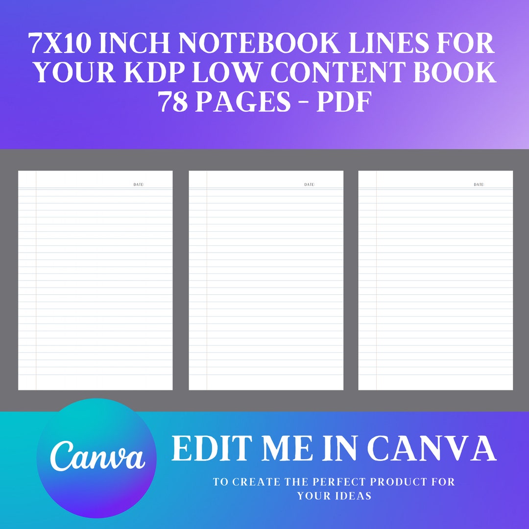 Blue Notebook Lines With Red Margin & Date: 7x10 Inch With Bleed 78 ...