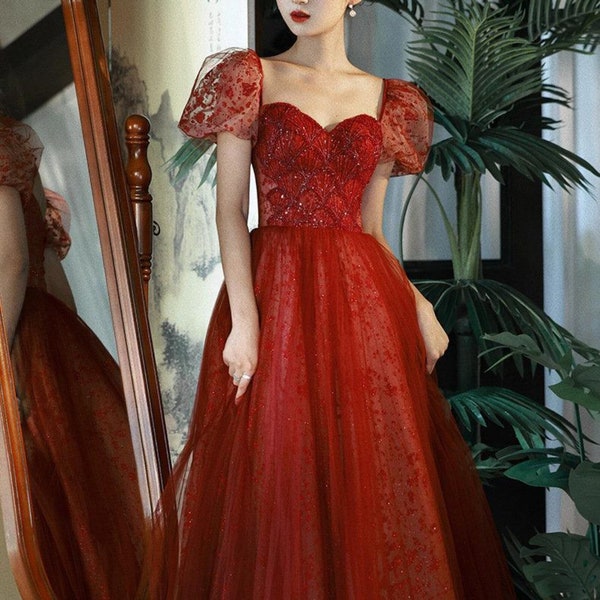 Red Glitter Prom Dress Etsy