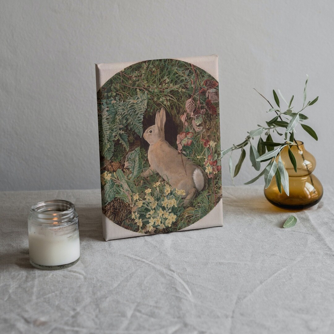 Cute Rabbit Painting Aesthetic Vintage Painting Bunny in Flowers Spring ...