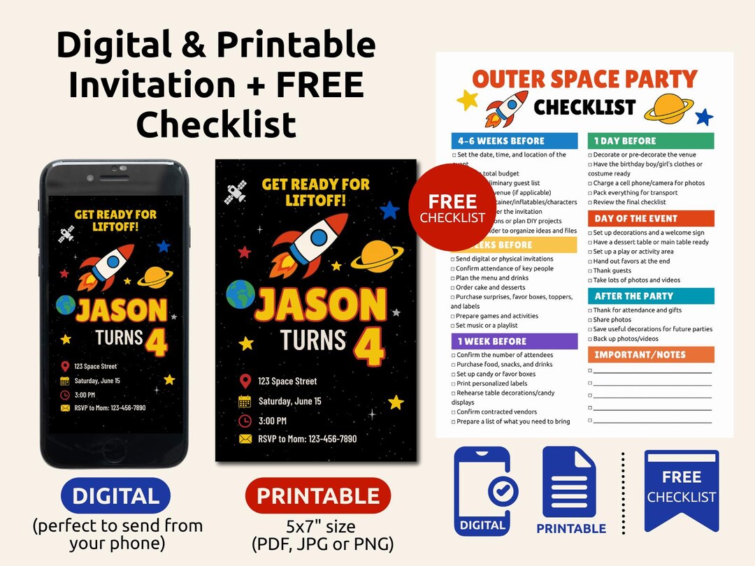 Personalized Space Birthday Invitation: Colorful Outer Space Party ...