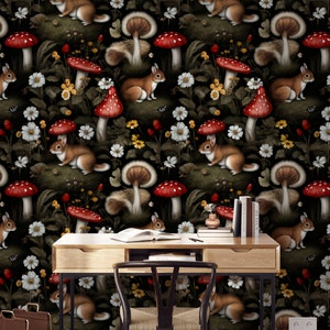 Forest Wallpaper, Mushroom and Rabbit Mural, Secret Garden Peel and ...