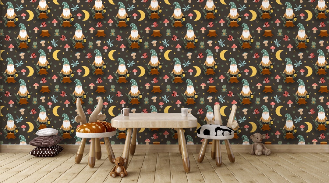 Gnome Wallpaper, Woodland Wallpaper, Mushroom Wallpaper, Botanical ...