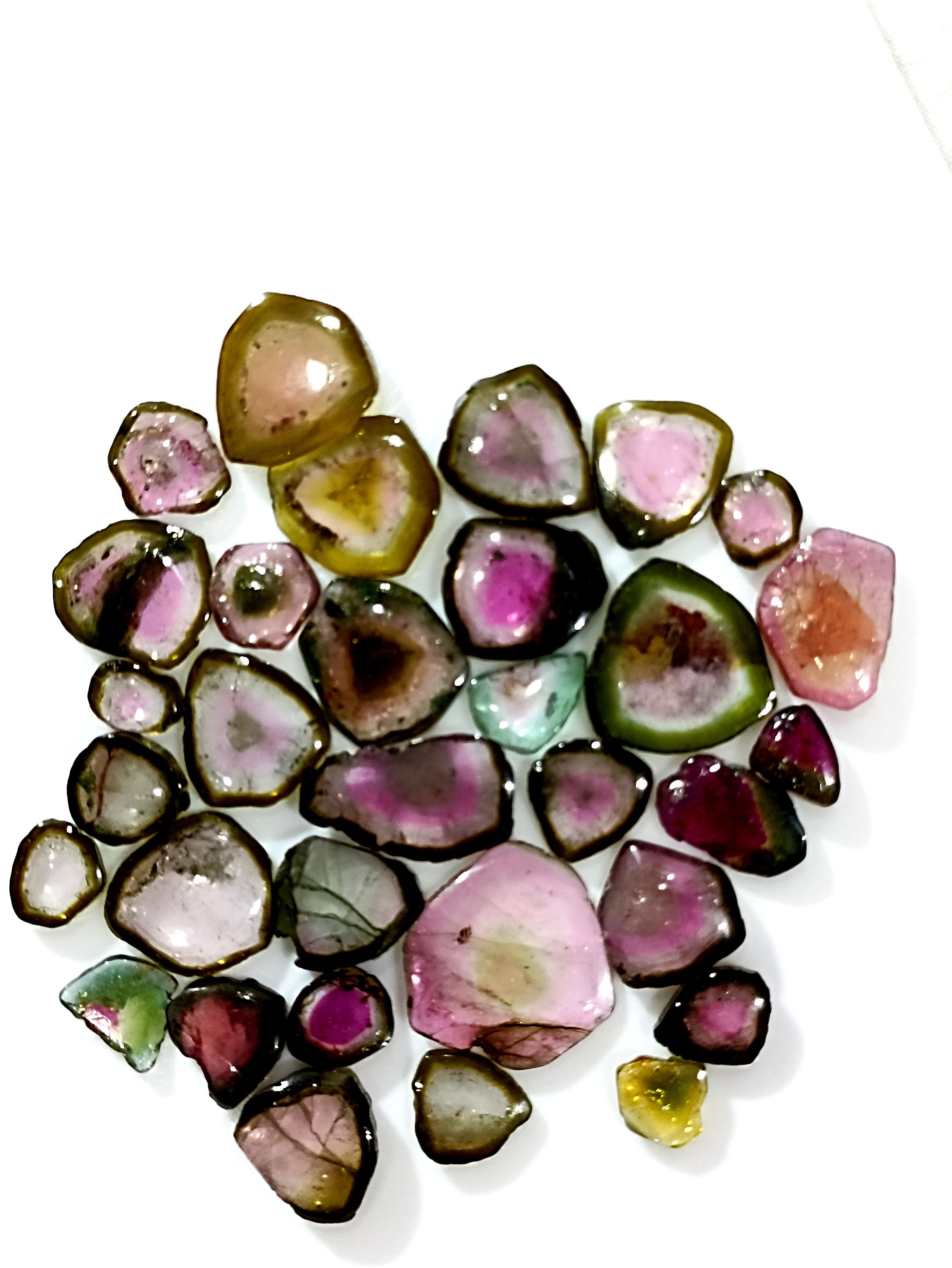 Buy 32 Piece 107 Carat Bicolor Tourmaline Slice/ Watermelon Tourmaline ...