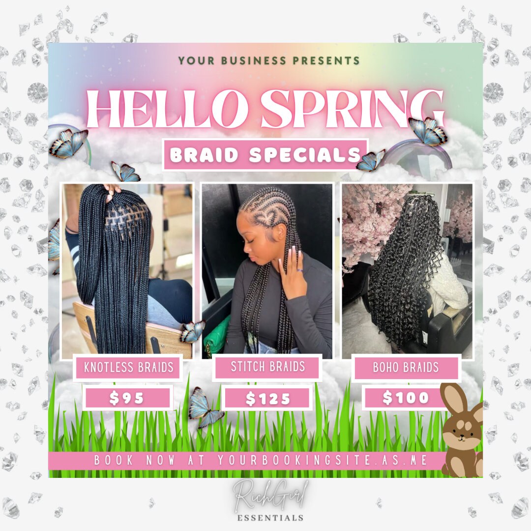 Spring Flyer, Easter Spring Sale Flyer, Beauty Flyer, Spring Braids ...
