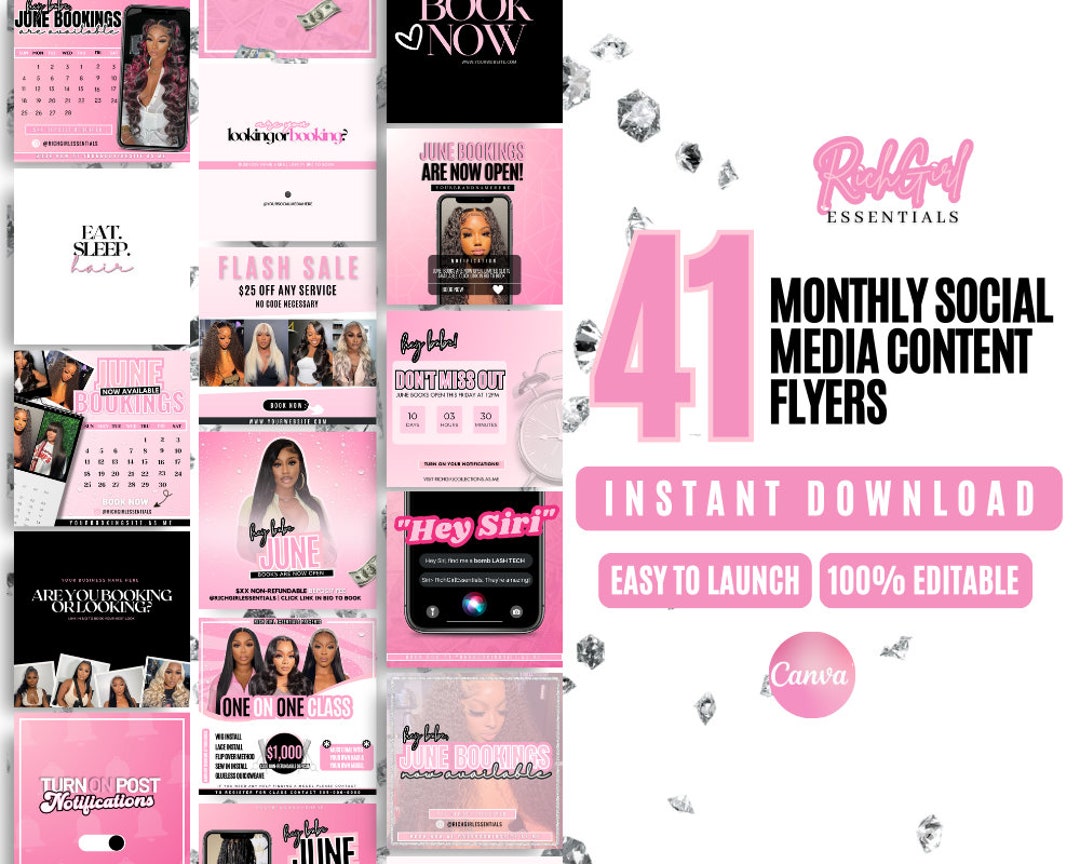 Pink Social Media Flyer Bundle – Salon Appointment, Bookings Calendar ...