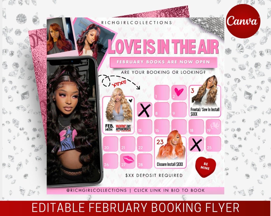 February Booking Flyer, Valentines Day Booking Flyer, February Book Now ...