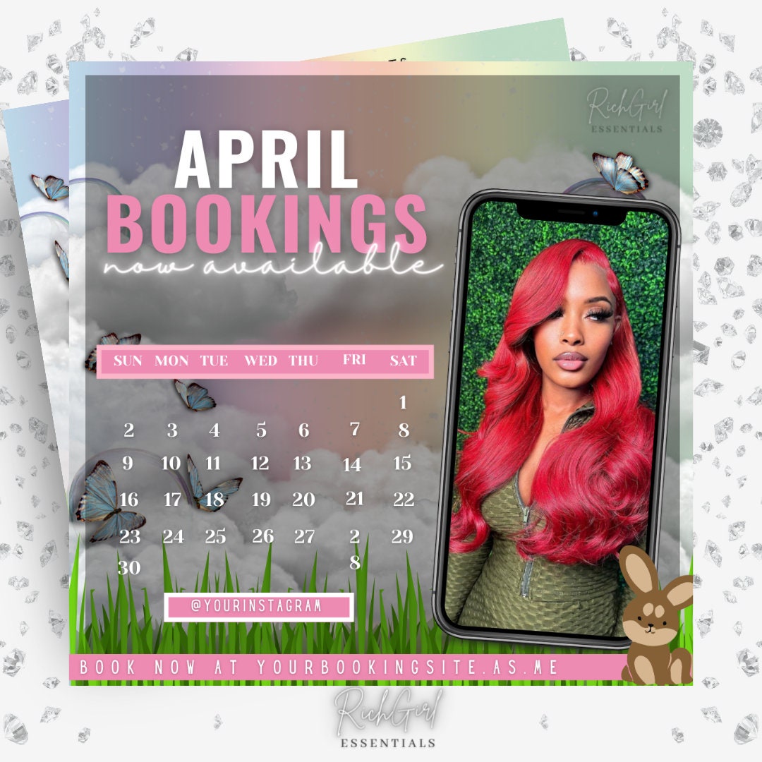 April Bookings Available Calendar DIY Spring Appointments Book Now Hair ...
