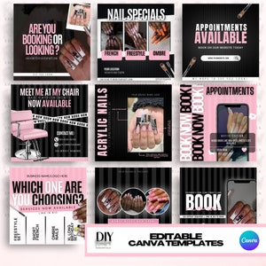 Nail Tech Social Media Flyer Bundle - Salon Booking Template (canva ...