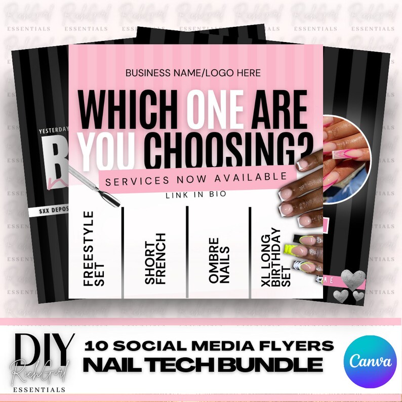 Nail Tech - Social Media Bundle - Monthly Booking Flyers- Nail Class ...