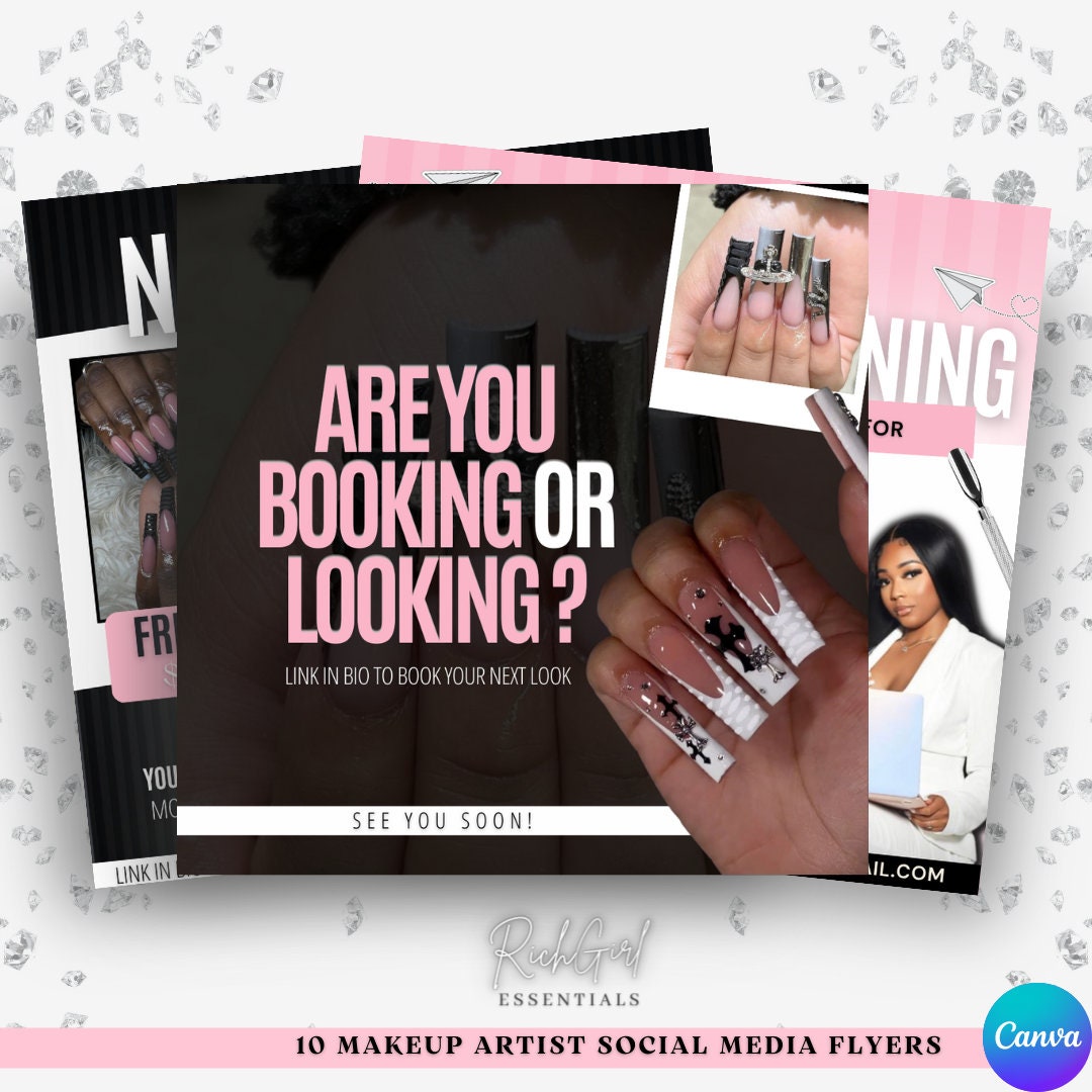 Nail Tech - Social Media Bundle - Monthly Booking Flyers- Nail Class ...
