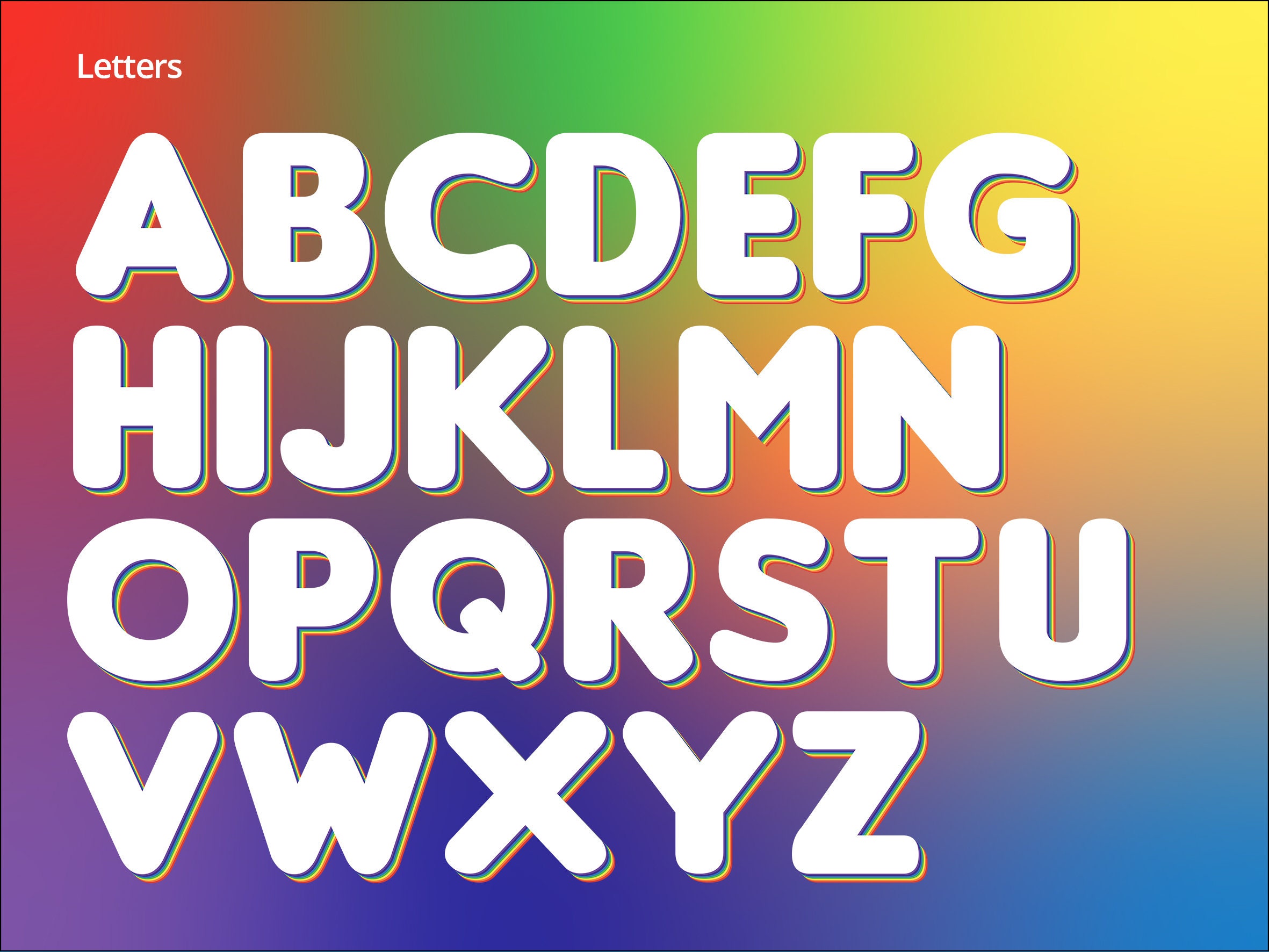 Rainbow Alphabet, Rainbow Letters, Alphabet Clipart, White Letters ...