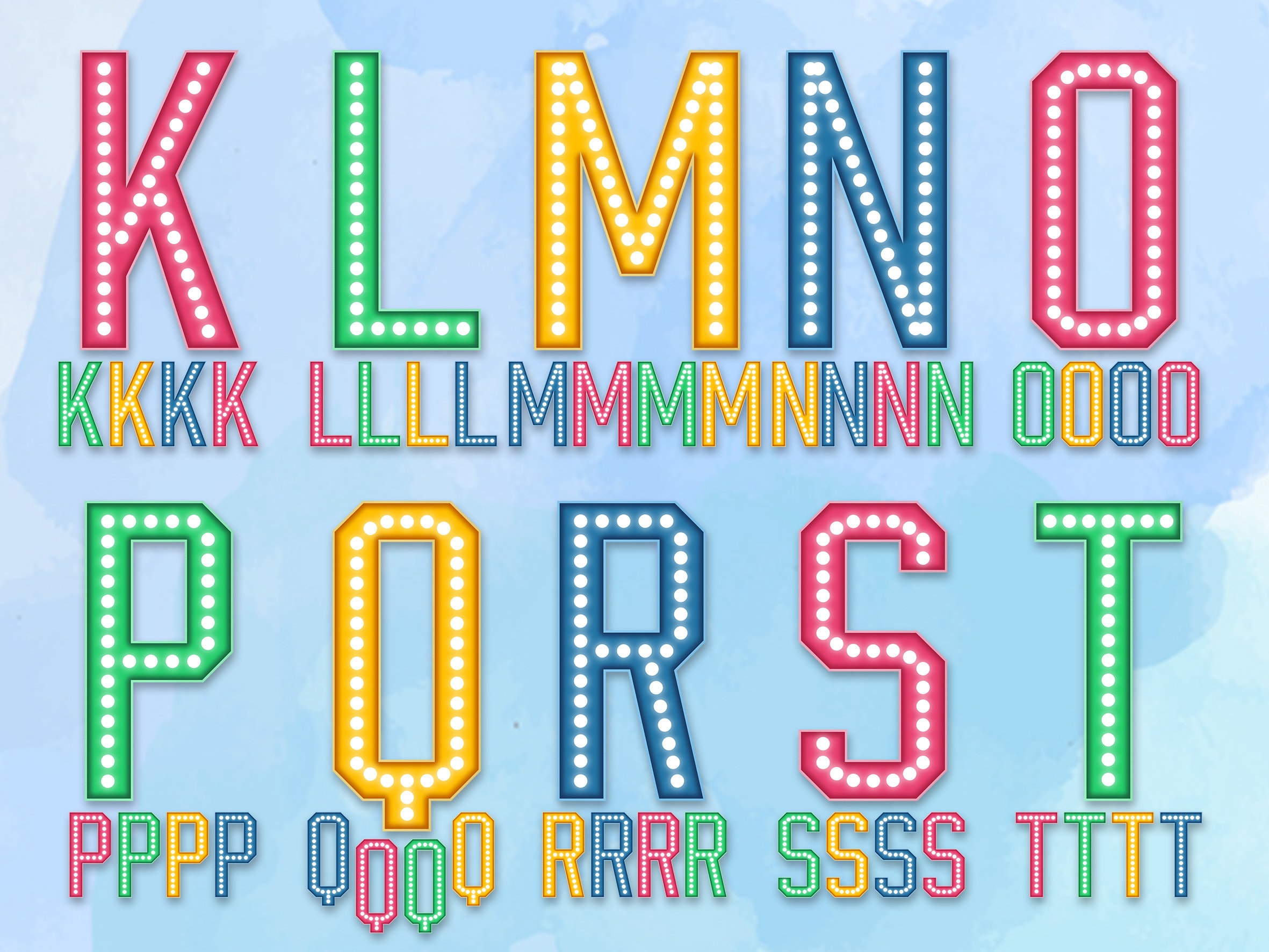 Marquee Letters Clipart, Bright Lights Alphabet Font, Decorative Pastel ...