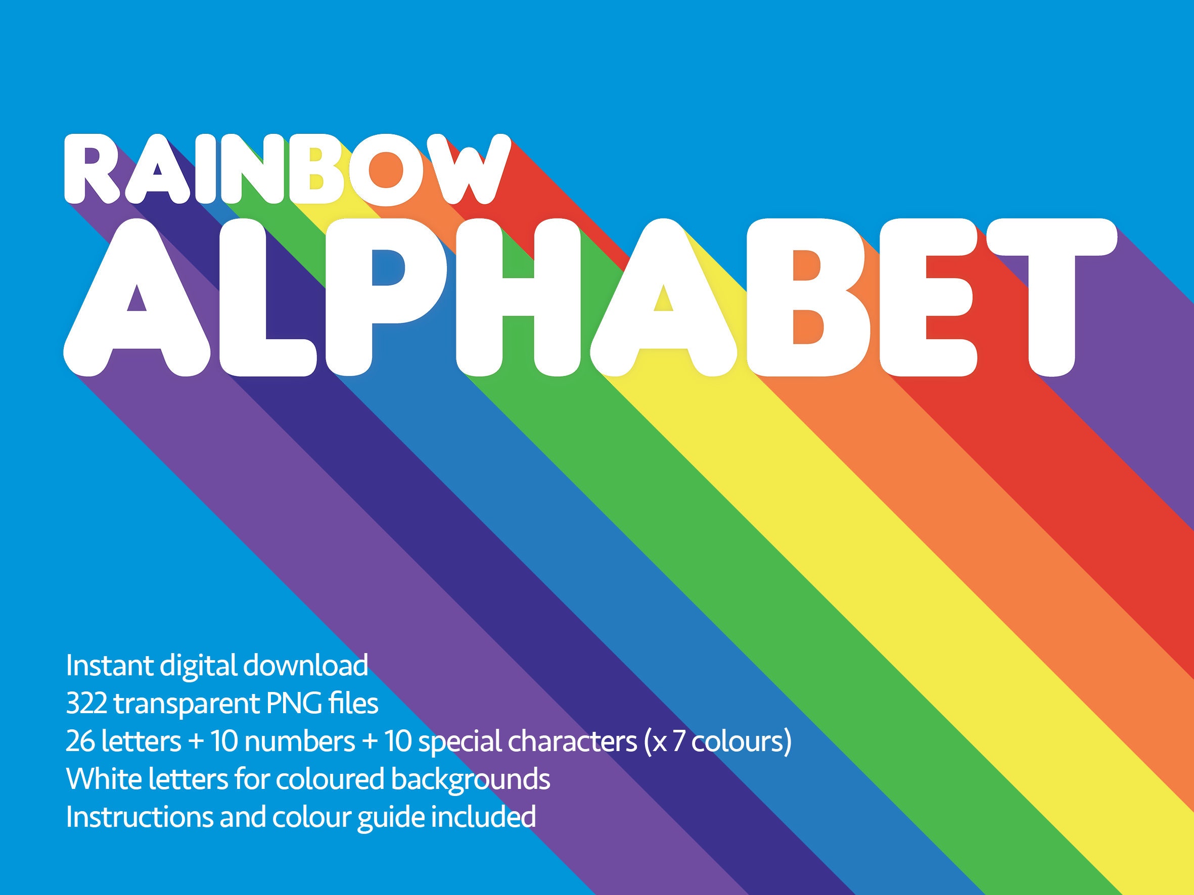 Rainbow Alphabet, Rainbow Letters, Alphabet Clipart, White Letters ...