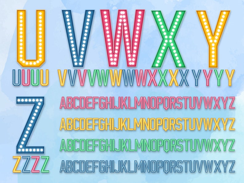 Marquee Letters Clipart, Bright Lights Alphabet Font, Decorative Pastel ...
