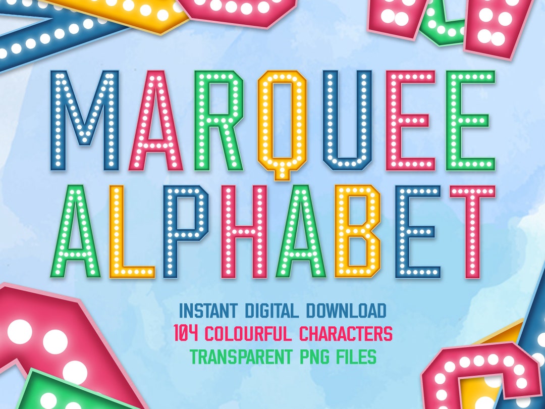 Marquee Letters Clipart, Bright Lights Alphabet Font, Decorative Pastel ...