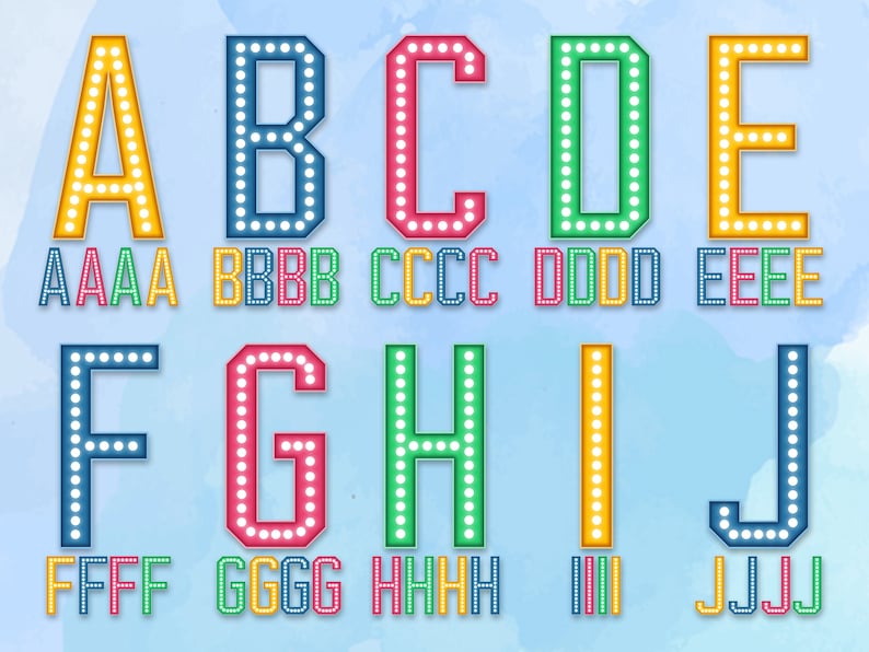 Marquee Letters Clipart, Bright Lights Alphabet Font, Decorative Pastel ...