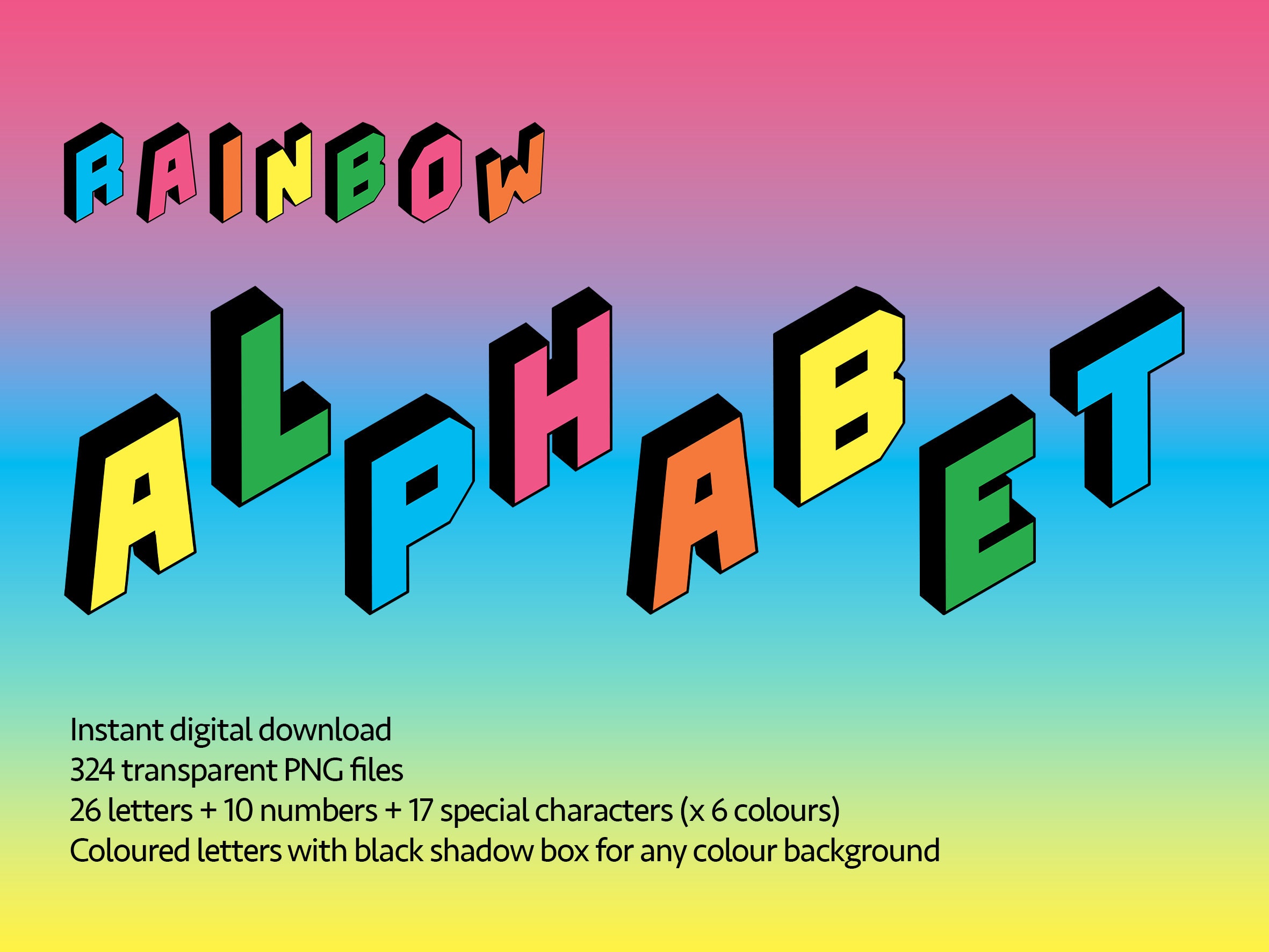 Rainbow Alphabet, Rainbow Letters, Alphabet Clipart, White Letters ...