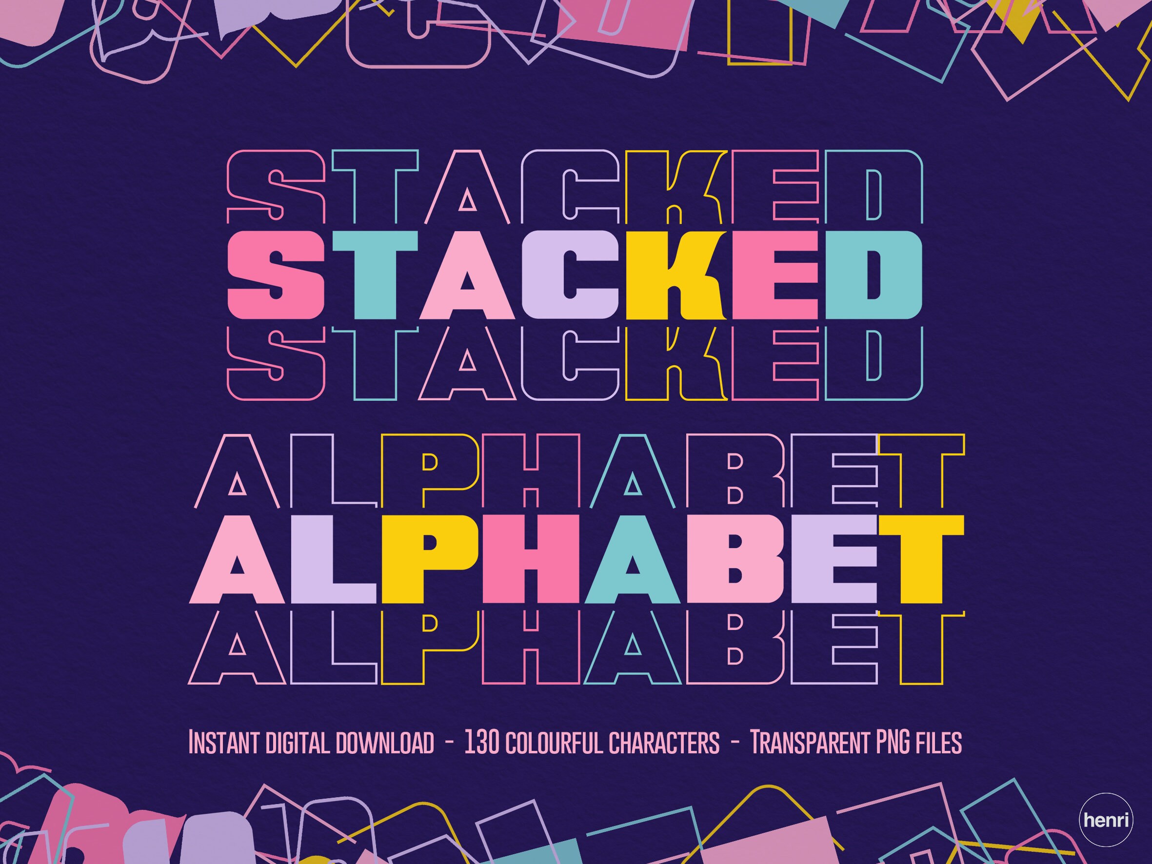 Stacked Letters Clipart, Layered Letters, Craft Font, Decorative Pastel ...