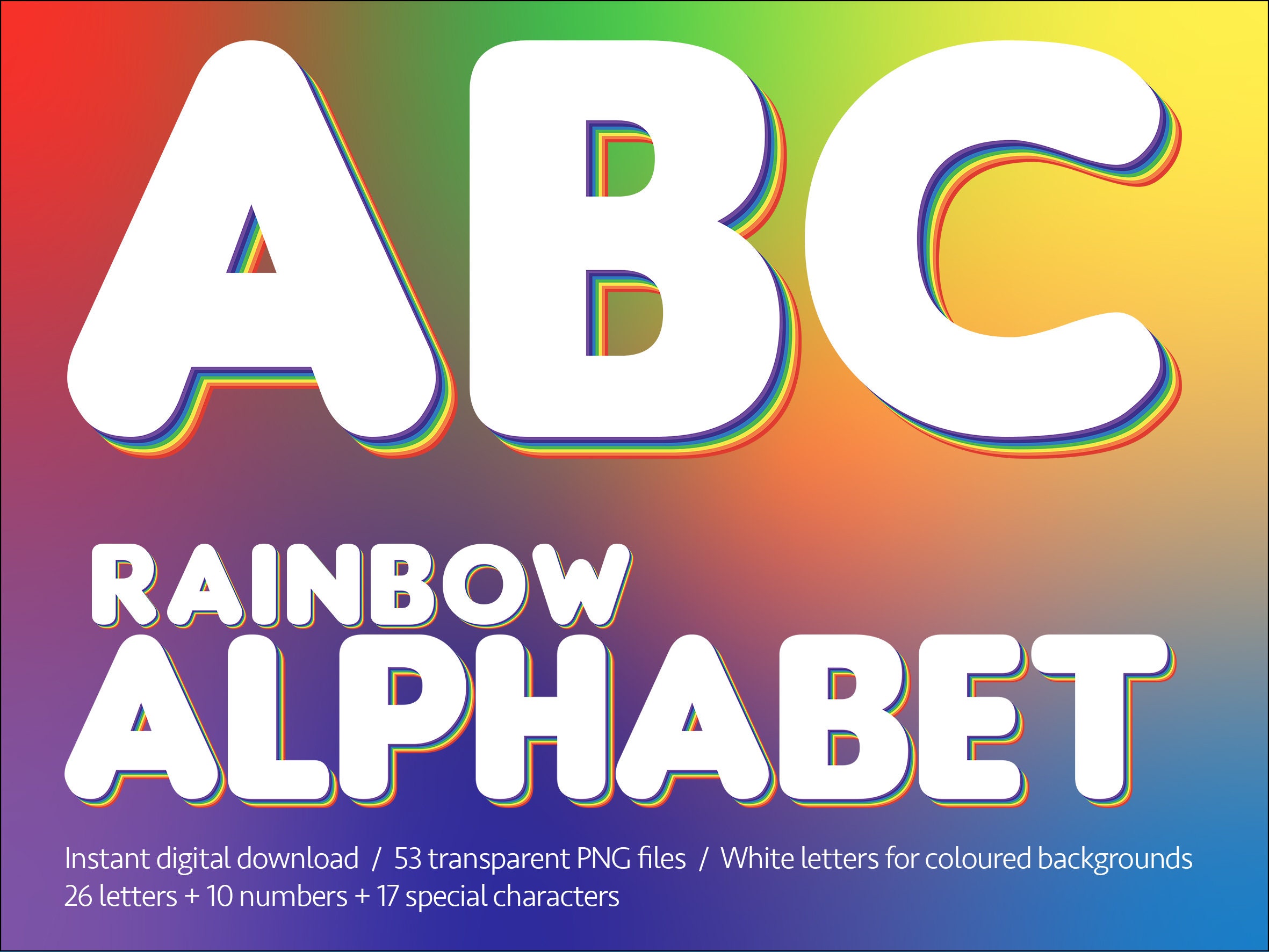 Rainbow Alphabet, Rainbow Letters, Alphabet Clipart, White Letters ...