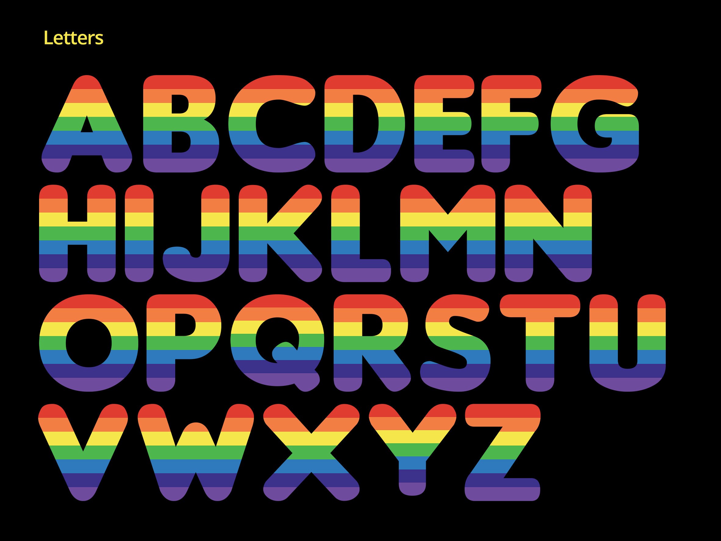 Rainbow Alphabet, Rainbow Letters, Alphabet Clipart, White Letters ...