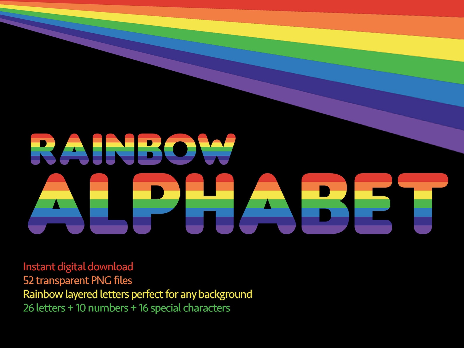 Rainbow Alphabet, Rainbow Letters, Alphabet Clipart, White Letters ...