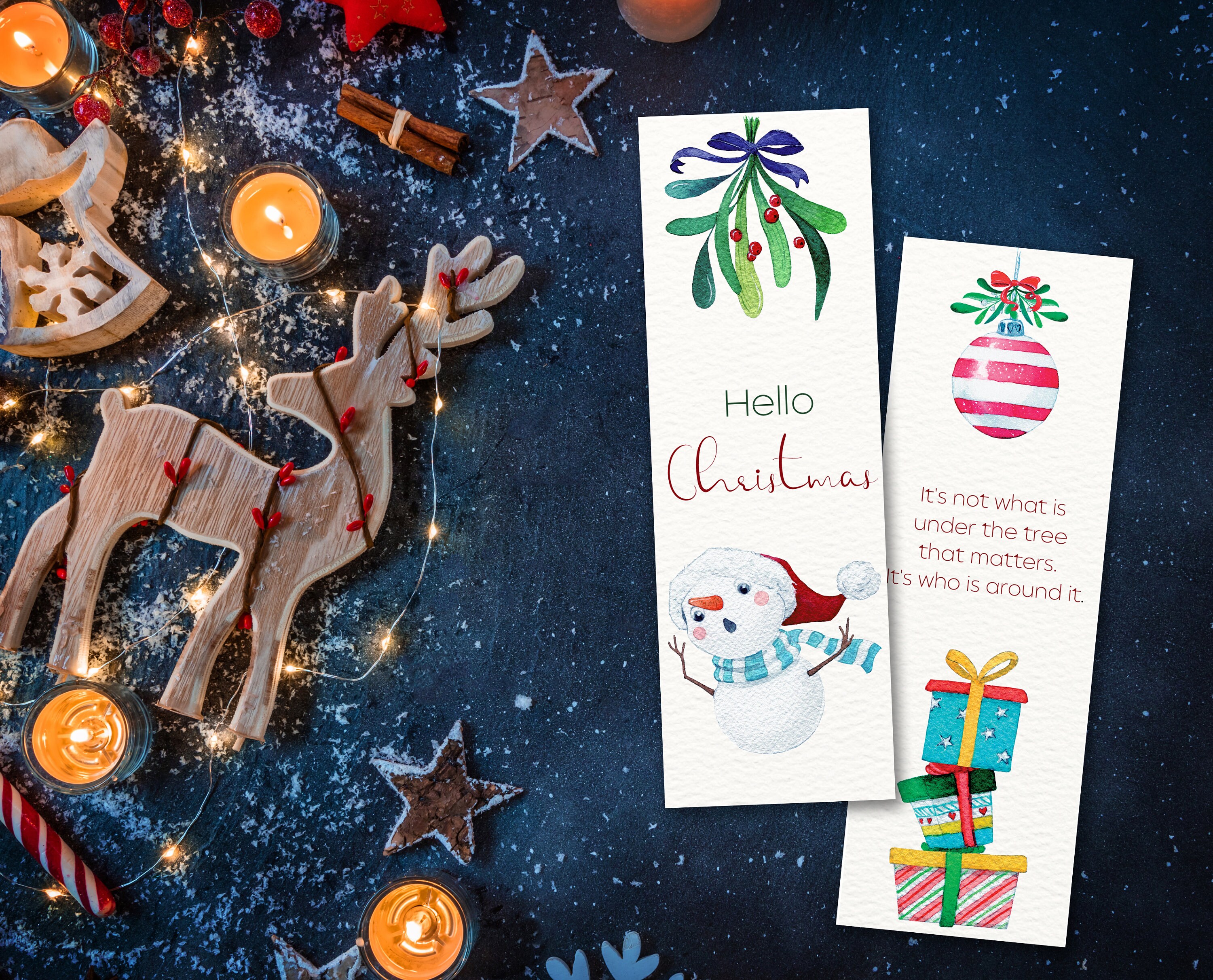 5 Christmas Themed Printable Watercolor Bookmark Set for Cozy Winter ...