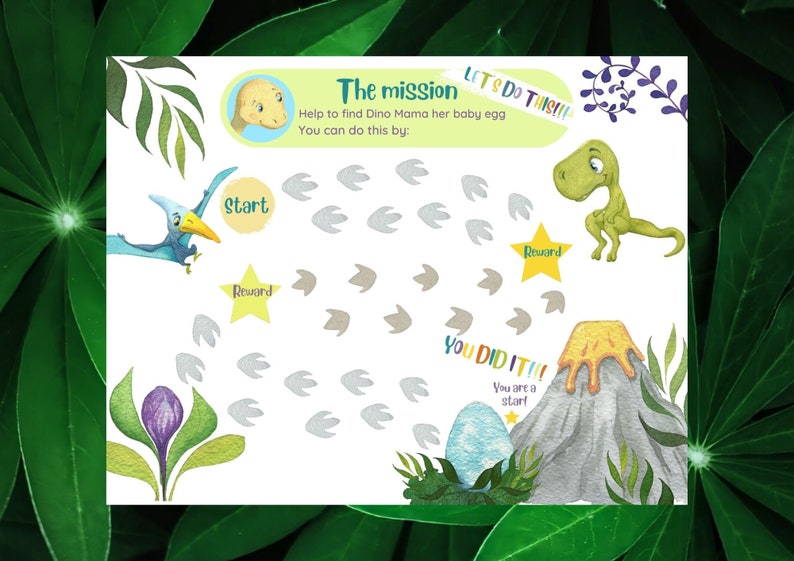 Printable Dinosaur Motivational Reward Chart Preschool Kid Daily Chore ...