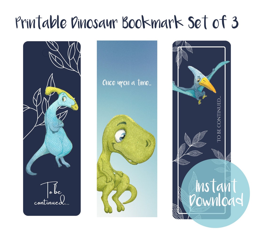 Dino Lover Gift Set Printable Watercolor Dinosaur Bookmark Bundle ...