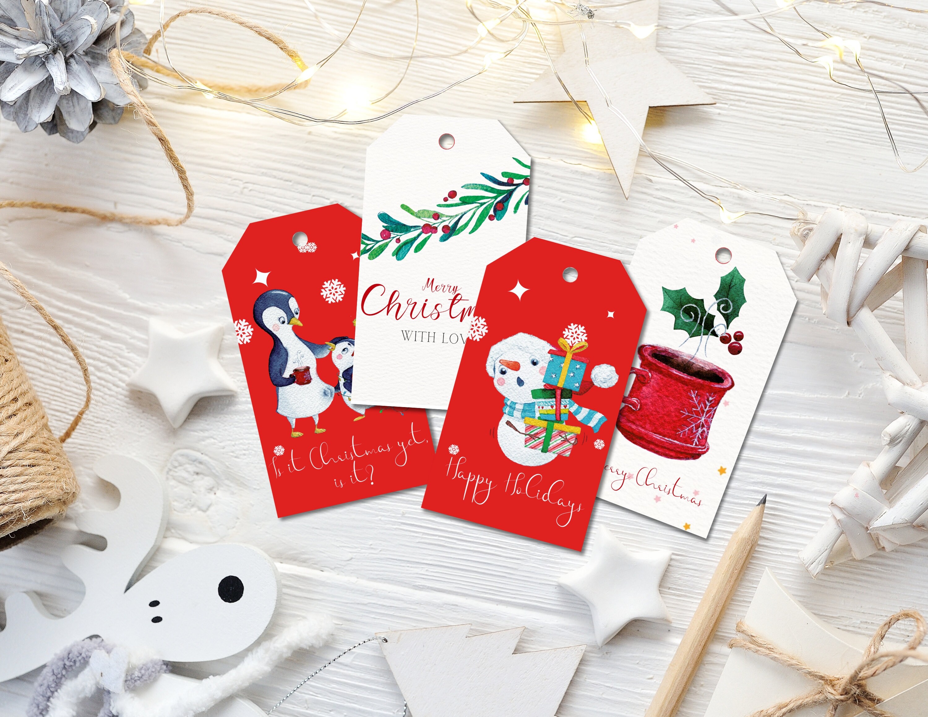 8 Printable Christmas Gift Tags Bundle Watercolor Winter - Etsy