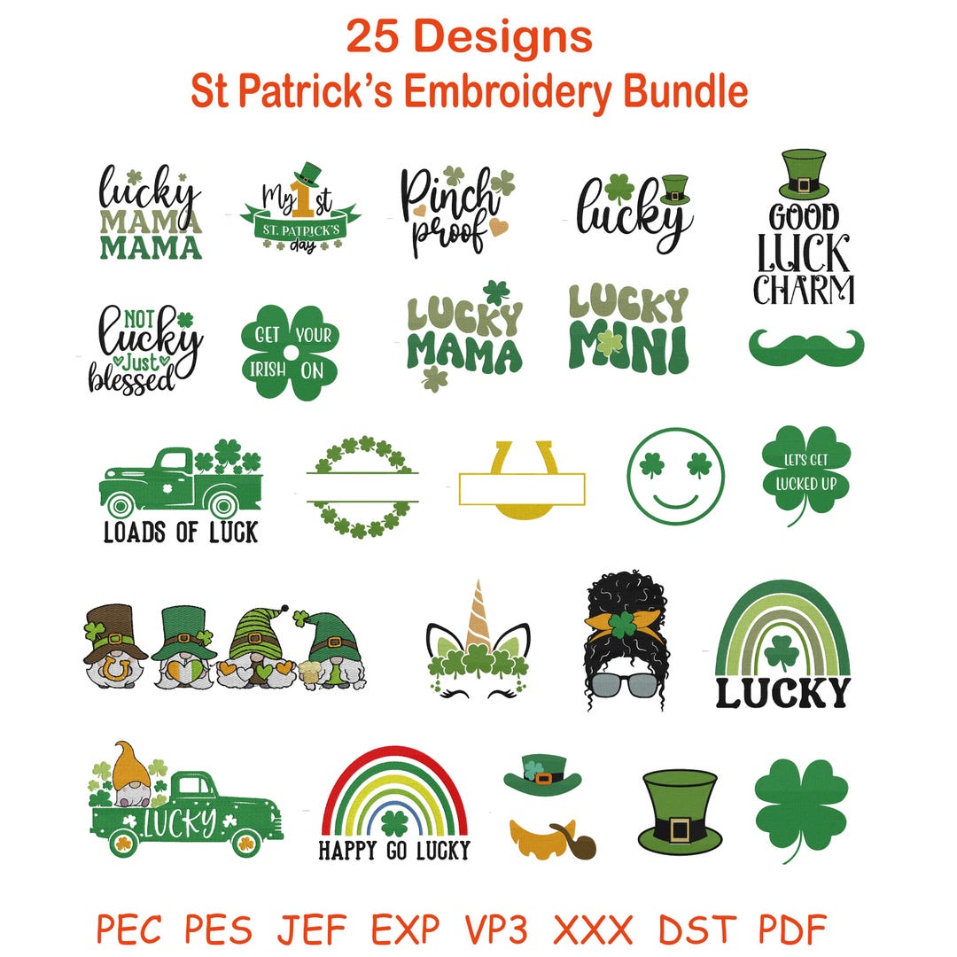 St Patrick's Day Embroidery Designs Bundle, Shamrocks (dst, Exp, Jef ...