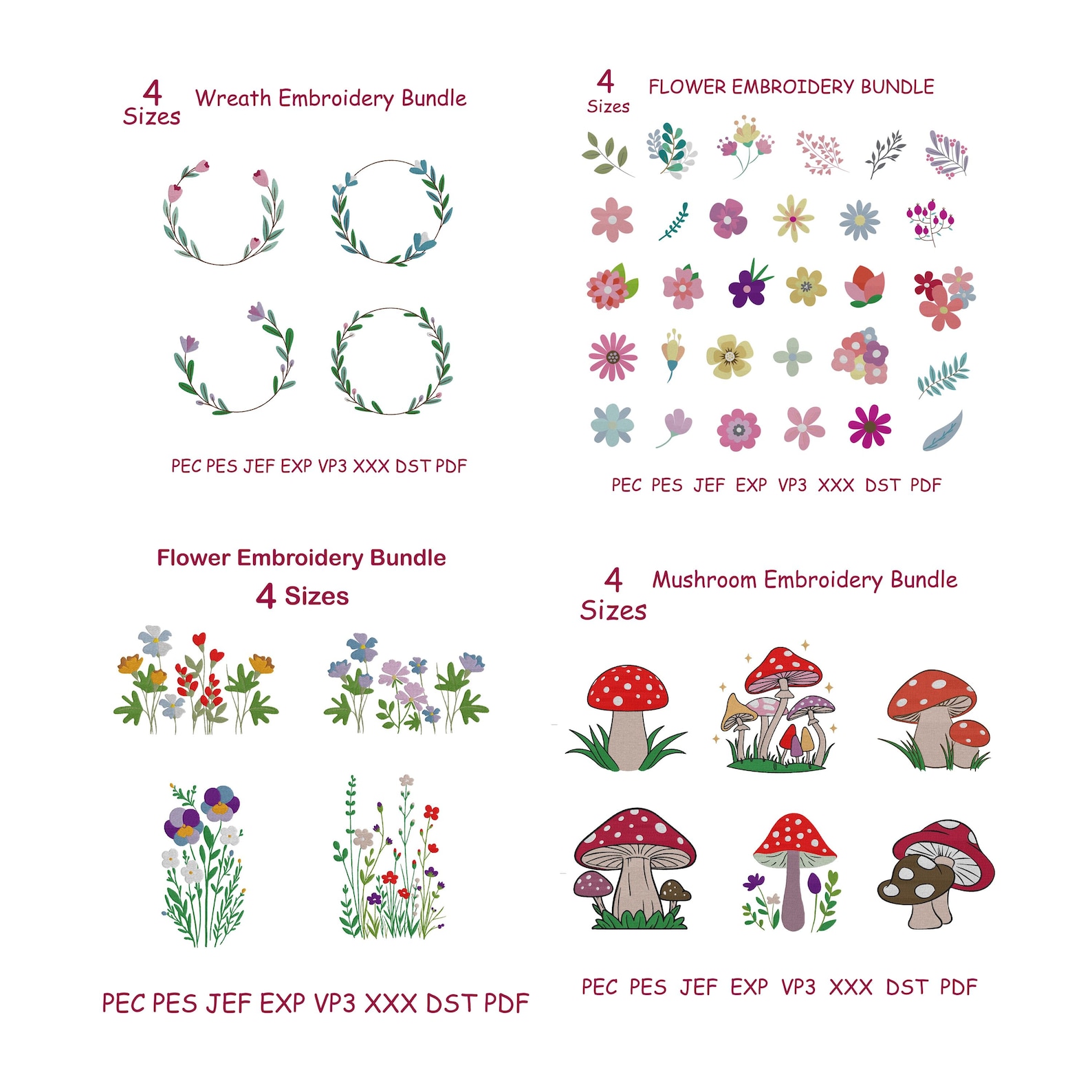 300+ Machine Embroidery Designs Bundle, Floral, Animal, Seasonal (4.4-7 ...
