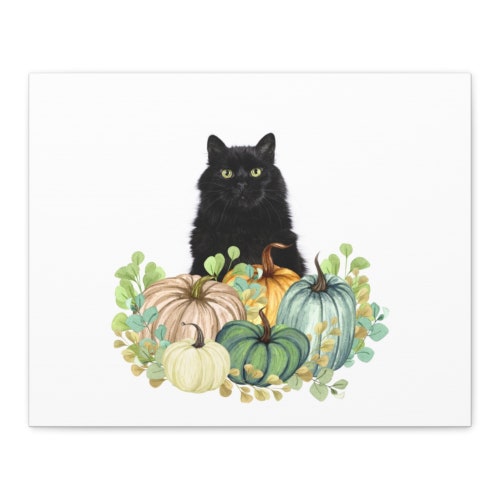 Watercolor Halloween Black Cat Fall Autumn Pumpkin Clipart - Etsy