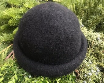 Black Boiled Wool Hat - Etsy