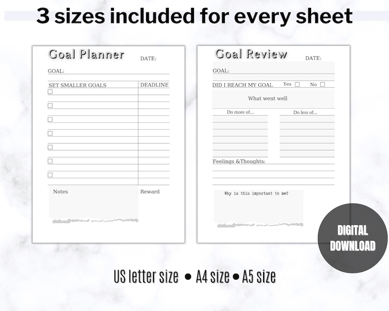 Goals Tracker and Review Planner, Goals Setting & Review, Printable PDF ...