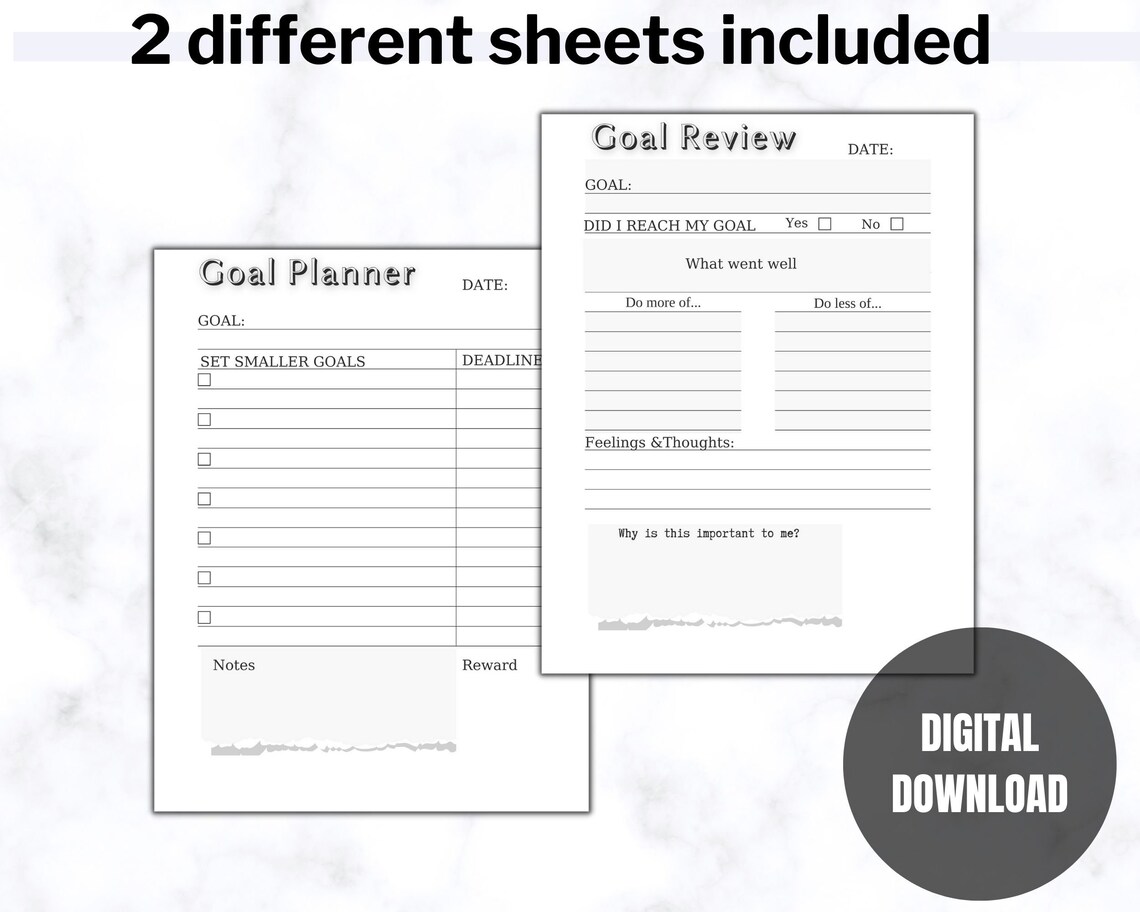 Goals Tracker and Review Planner, Goals Setting & Review, Printable PDF ...
