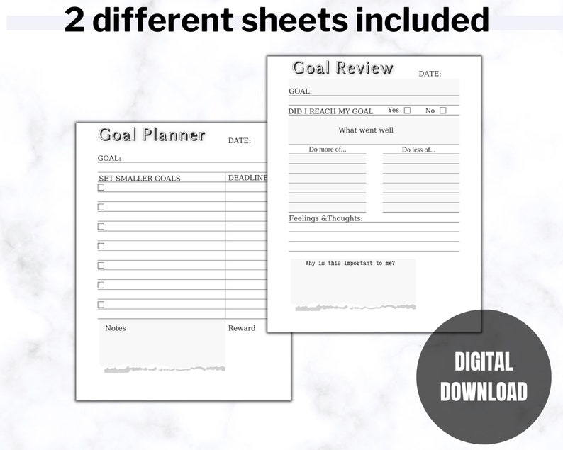 Goals Tracker and Review Planner, Goals Setting & Review, Printable PDF ...
