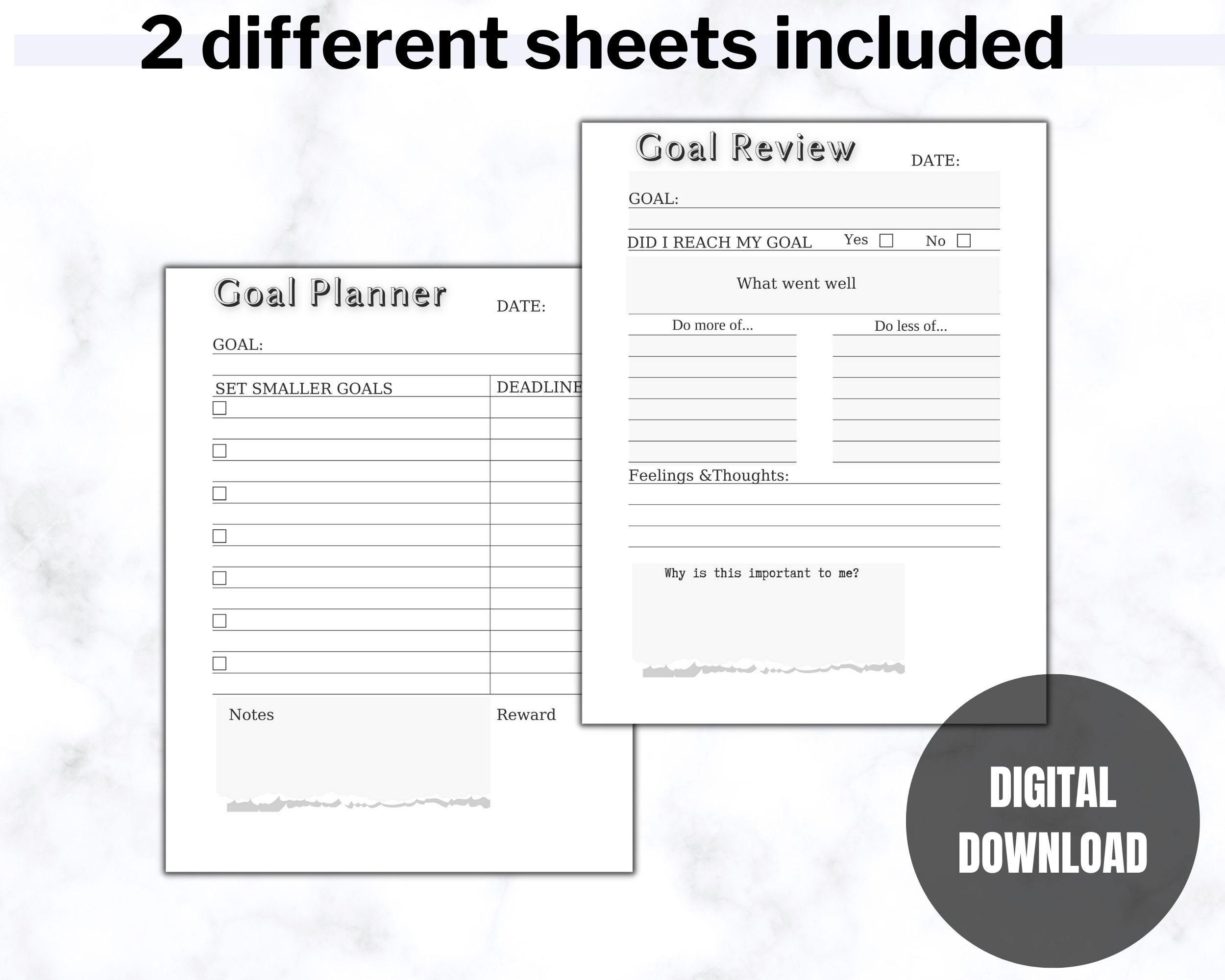 Goals Tracker and Review Planner, Goals Setting & Review, Printable PDF ...