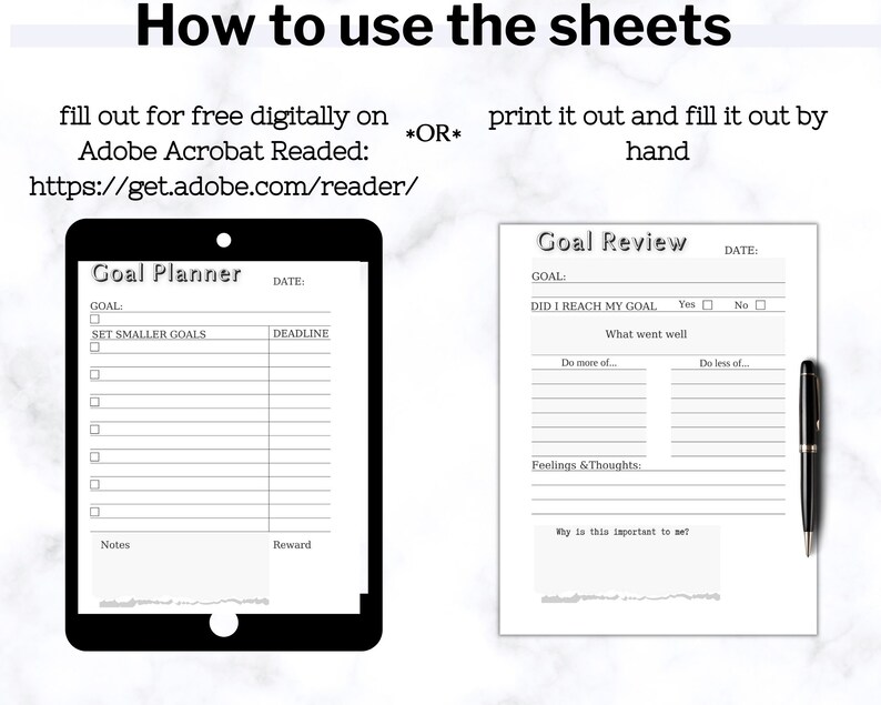 Goals Tracker and Review Planner, Goals Setting & Review, Printable PDF ...