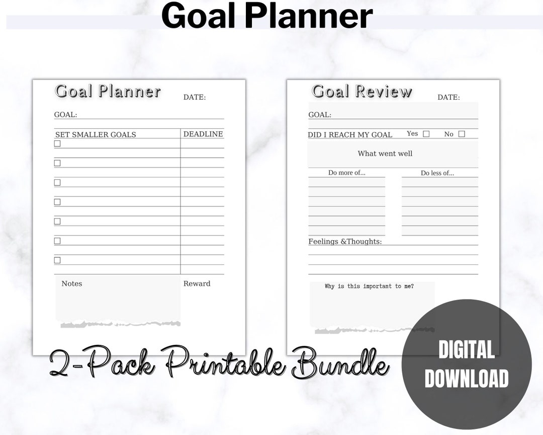 Goals Tracker and Review Planner, Goals Setting & Review, Printable PDF ...