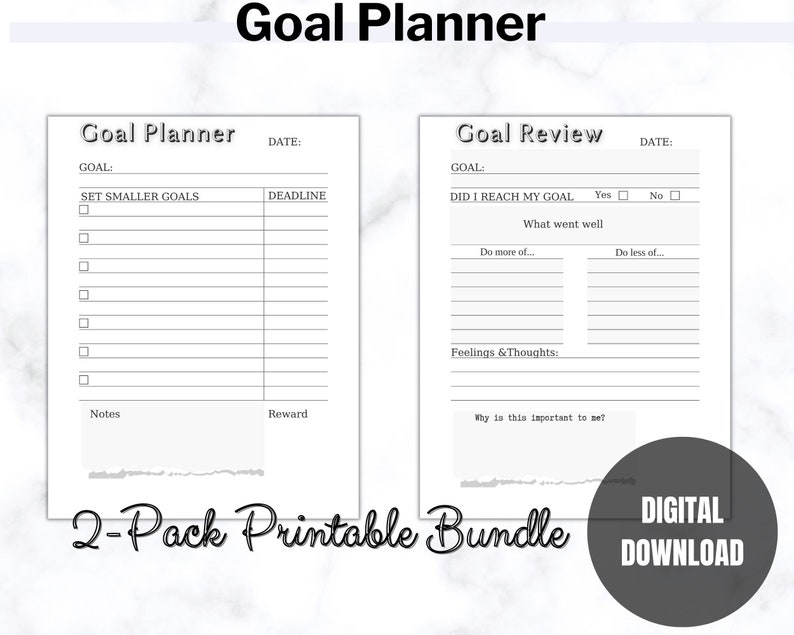 Goals Tracker and Review Planner, Goals Setting & Review, Printable PDF ...