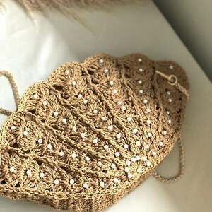 Crochet Raffia Oyster Shell Bag | Pearly Mussel Crossbody Bag | Knitted ...