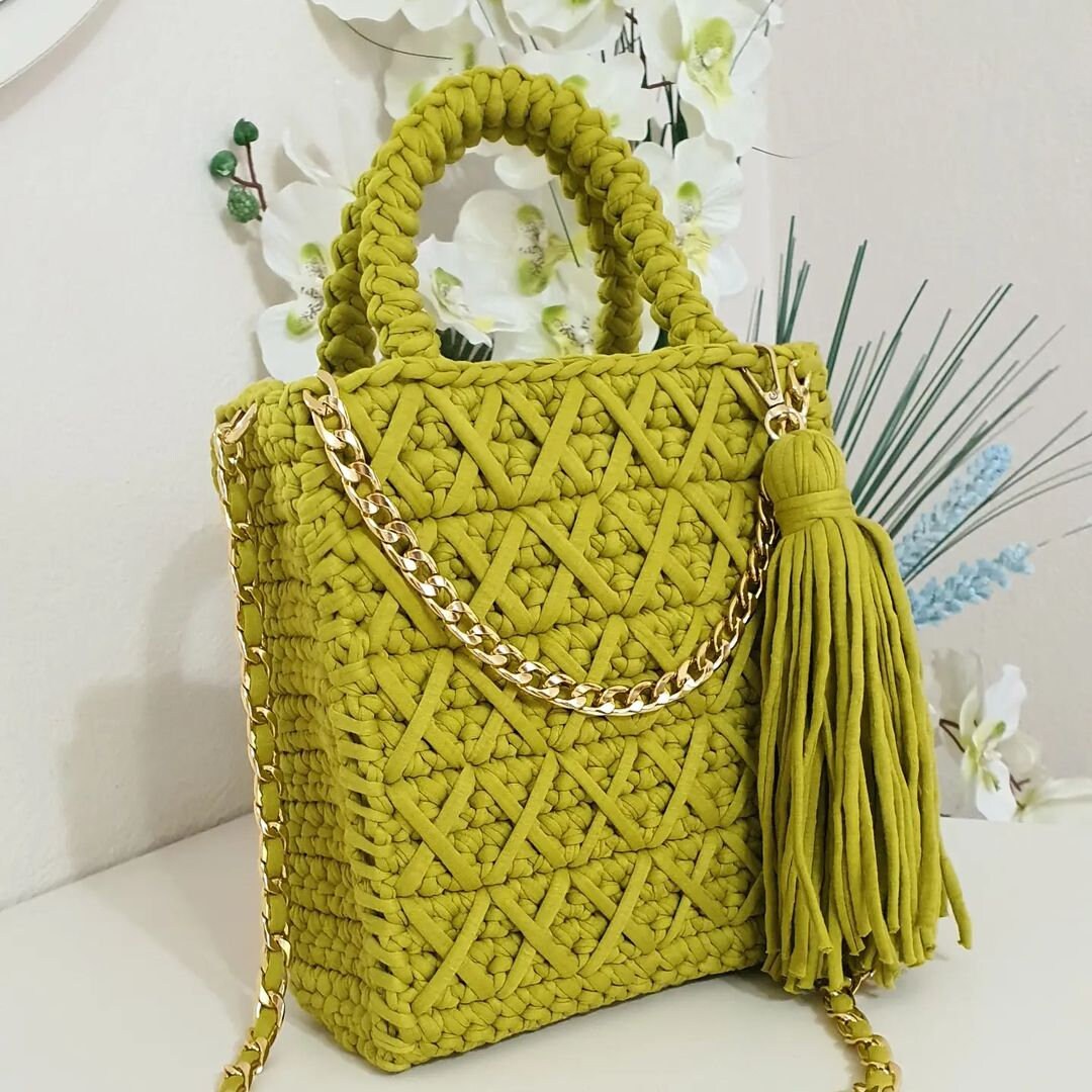 Light Green Handmade Tote Bag Crochet Purse for Sale From Bagstreetgirl ...