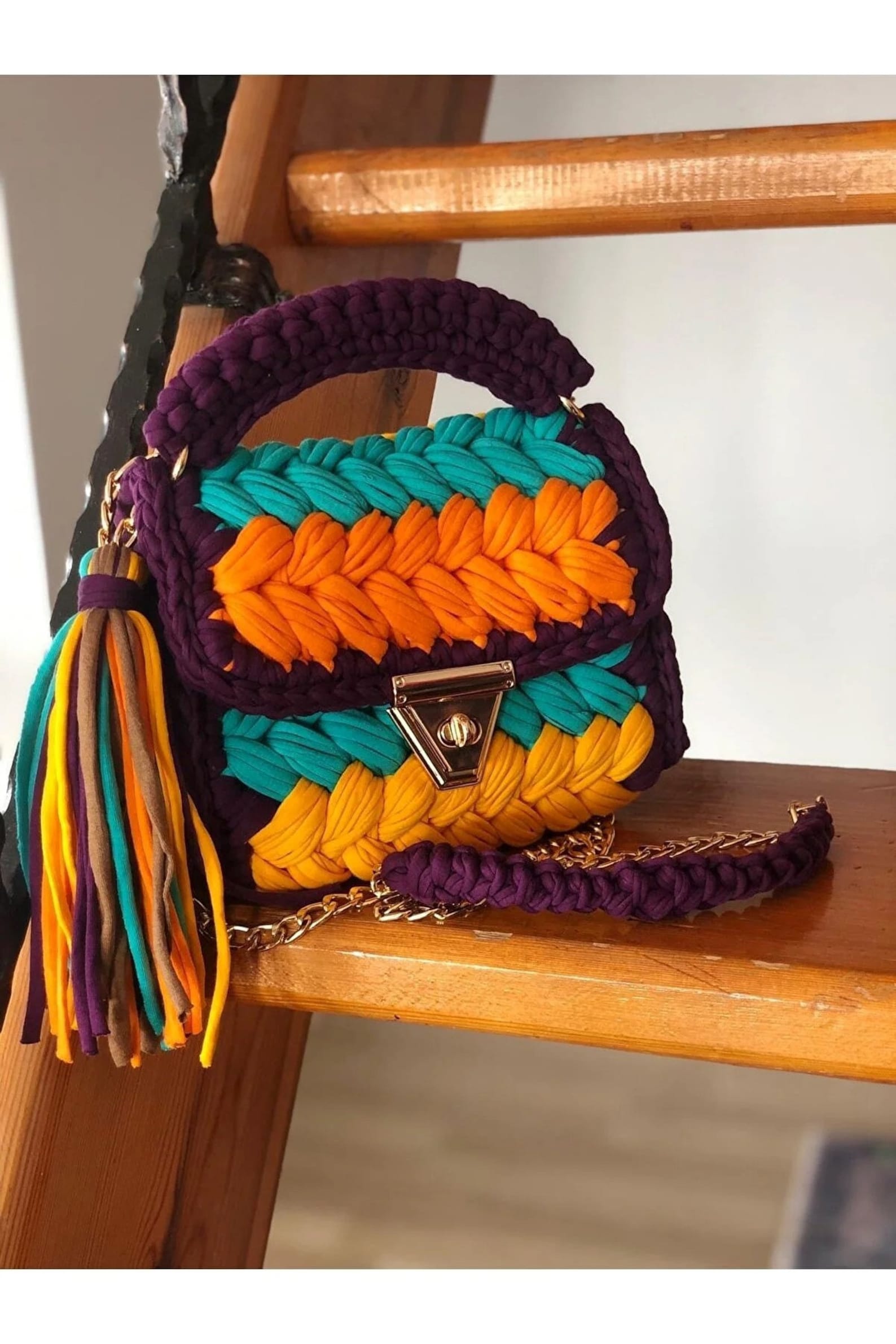 Handmade Crochet Braid Shoulder Bag: Turkish Designer Knit Handbag ...