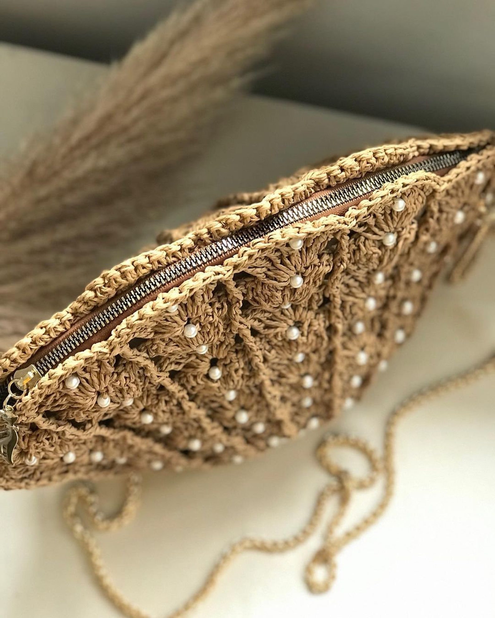 Crochet Raffia Oyster Shell Bag | Pearly Mussel Crossbody Bag | Knitted ...