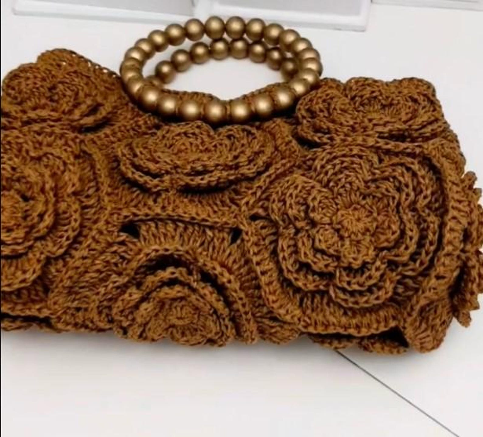 Handmade Raffia Crochet Bag: Rose Motif, Bead Handles - Etsy