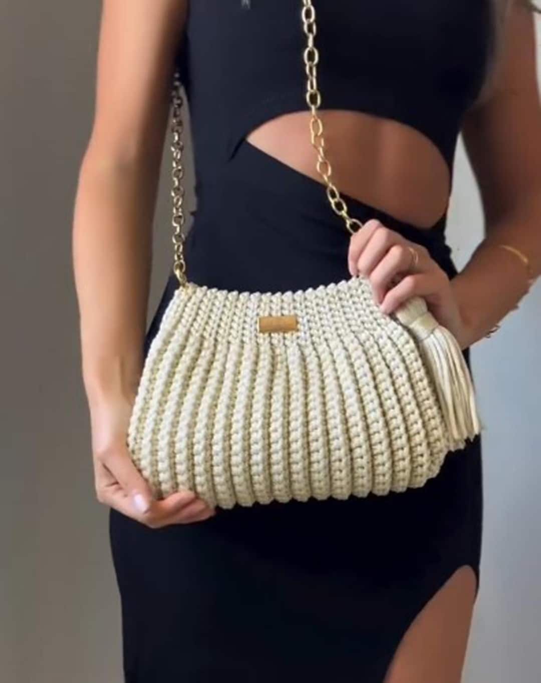 Ecru Crochet Shoulder Bag: Handmade Knitted Purse With Lining - Etsy